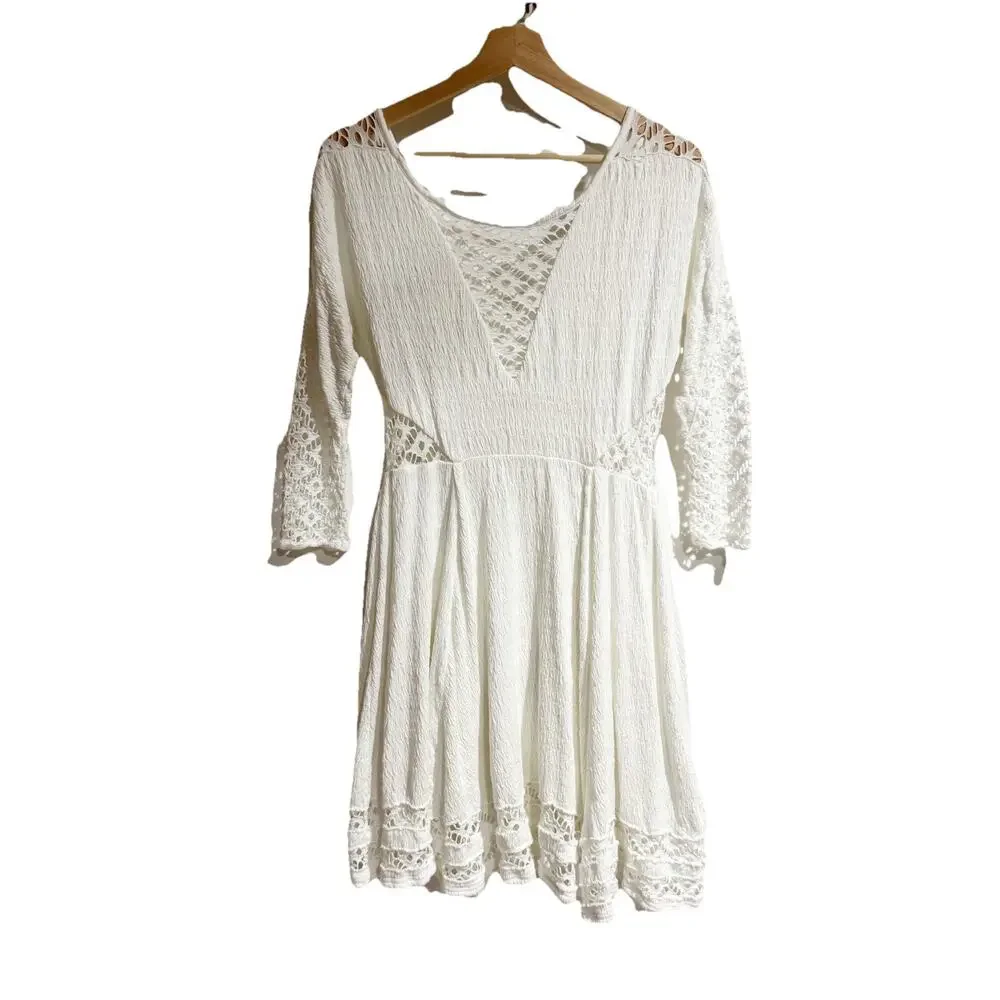 Free People | Dresses | Free People White Dress Cut Outs Short Mini A ...